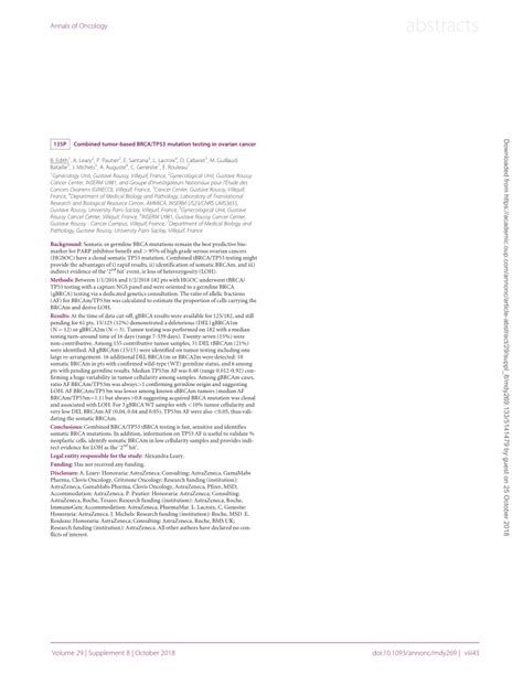 Pdf 135pcombined Tumor Based Brca Tp53 Mutation Testing In Ovarian Cancer