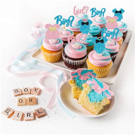 13 Pcs Glitter Gender Reveal Cake Toppers Gender Reveal Decoration