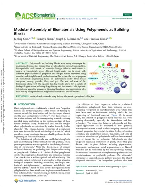 Pdf Modular Assembly Of Biomaterials Using Polyphenols As Building