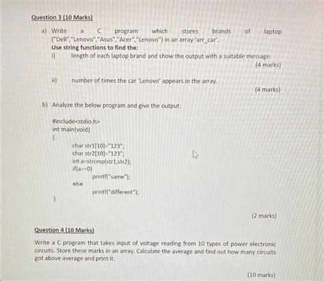 Solved Question 3 10 Marks A Of A Write C Program Which