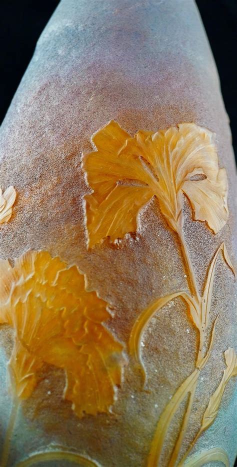 Daum Wheel Carved And Vitrified Glass Carnations Vase At 1stdibs