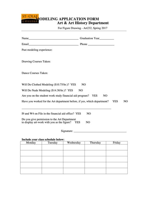 Fillable Modeling Application Form Printable Pdf Download