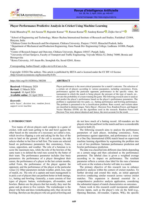 Pdf Player Performance Predictive Analysis In Cricket Using Machine Learning
