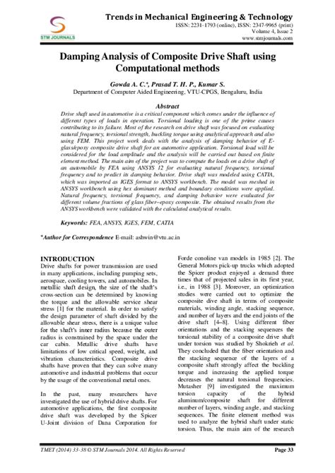 Pdf Damping Analysis Of Composite Drive Shaft Using Computational Methods