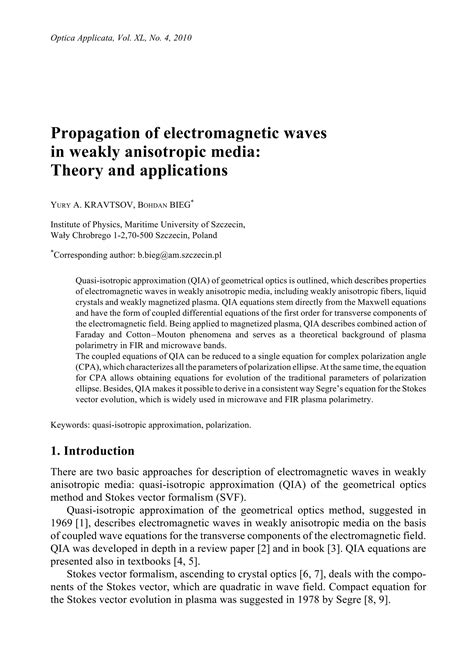 Propagation Of Electromagnetic Waves In Weak Anisotropic Medum Pdf