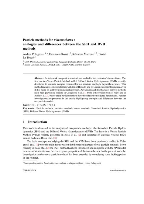 Pdf Particle Methods For Viscous Flows Analogies And Differences Between The Sph And Dvh Methods