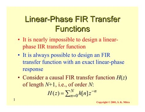 Linear Phase Fir Transfer Functions