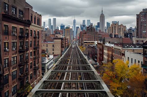 The Railway Track Of The New York City Skytrain Stock Illustration