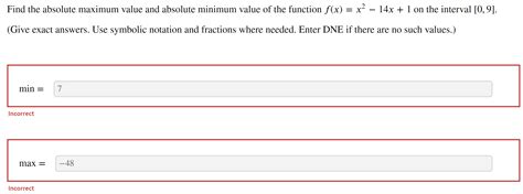 Solved Find The Absolute Maximum Value And Absolute Minimum