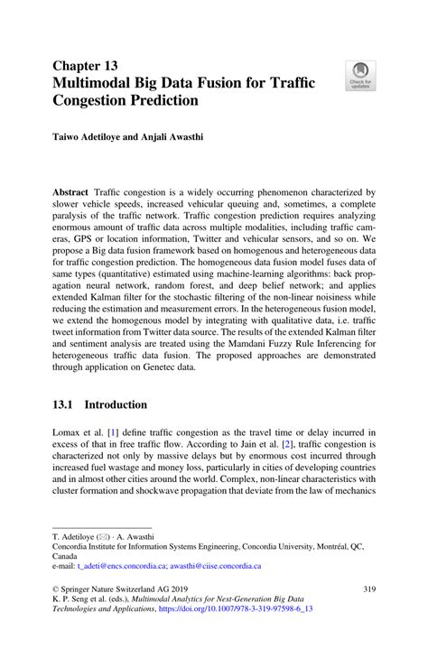 Pdf Multimodal Big Data Fusion For Traffic Congestion Prediction