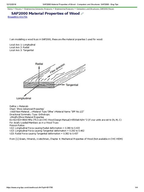 sap2000 material properties of wood computers and structures