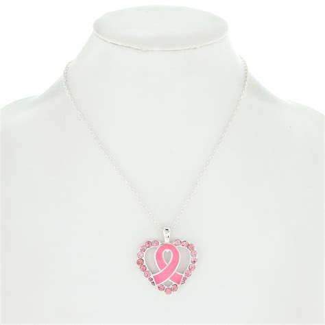 N8891 Spk Breast Cancer Awareness Pink Ribbon Crystal Pave Heart