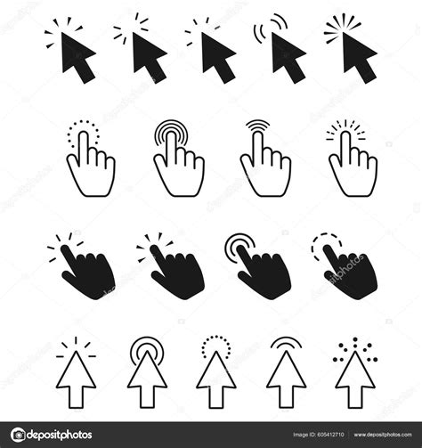 Click Icon Set Hand Clicking Computer Mouse Click Cursor Vector 스톡 벡터