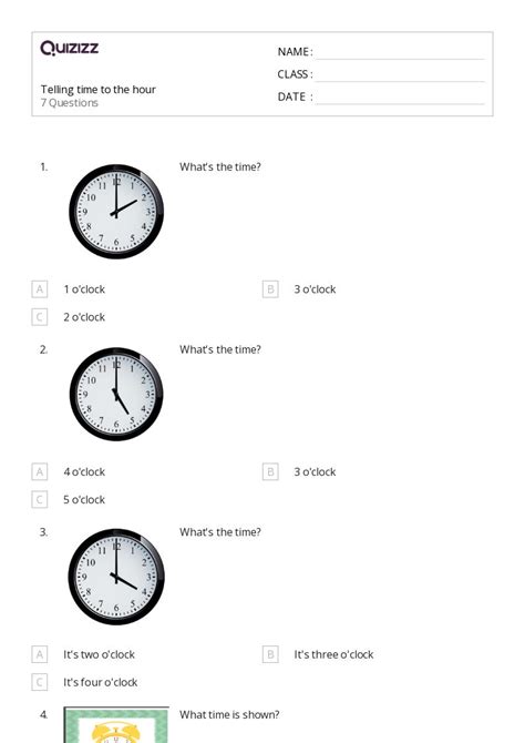 50 Time To The Hour Worksheets For 2nd Class On Quizizz Free And Printable