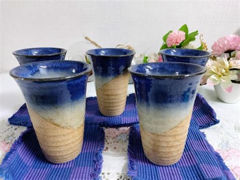 코센가마kosengama 푸른색 컵잔 5조컵받침 헬로마켓