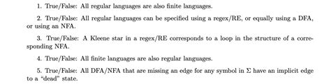 Solved 1 True False All Regular Languages Are Also Finite Chegg Com