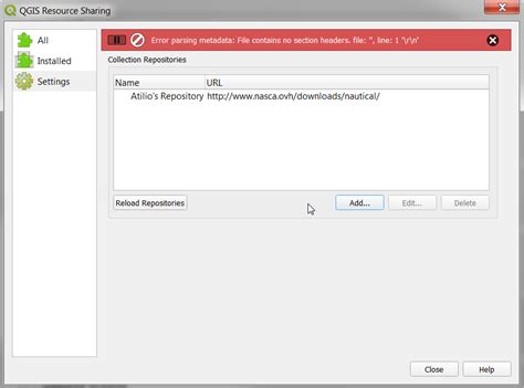 Not Able To Add Any GIT Collections Issue QGIS Contribution QGIS ResourceSharing GitHub