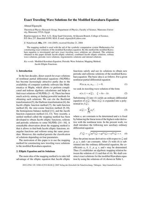 Pdf Exact Traveling Wave Solutions For The Modified Kawahara Equation