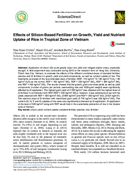 Pdf Effects Of Silicon Based Fertilizer On Growth Yield And Nutrient Uptake Of Rice In