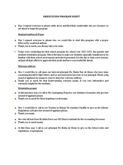 Orientation Program Script Pdf