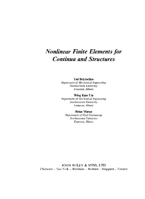 Pdf Nonlinear Finite Elements For Continua And Structures
