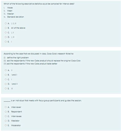 Solved Which Of The Following Descriptive Statistics Could