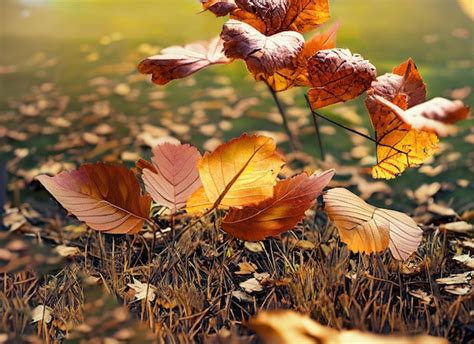 Premium Ai Image Autumn Leaves Falling In The Grass