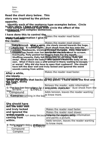 Cover Lesson Creative Writing Sentence Structure Revision Teaching