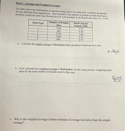 Solved Part Averages And Weighted Averages The Table Chegg