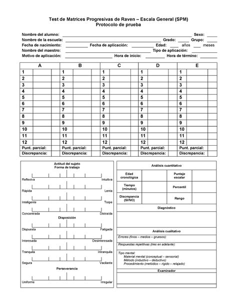 Protocolo matrices de raven para adultos - Protocolo de prueba Nombre ...