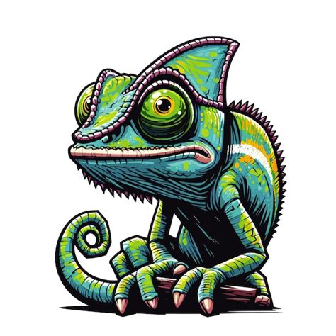 Premium Vector Cute Chameleon Sitting Cartoon Illustration