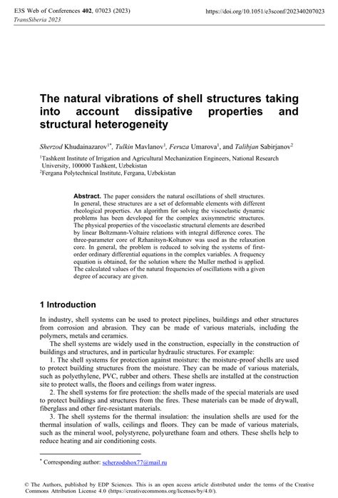 Pdf The Natural Vibrations Of Shell Structures Taking Into Account