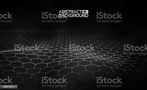 네트워크 연결 개념 검은 배경 벡터 일러스트레이션 미래지향적육각형 은 광각 랜스케이프를 원각합니다 미래지향적인 벌집 컨셉 3d