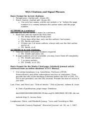 MLA Citations And Signal Phrases Docx MLA Citations And Signal Phrases Basic Format For In