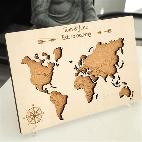 World Map Push Pin Cork Board Wooden World Map Custom Travel Etsy