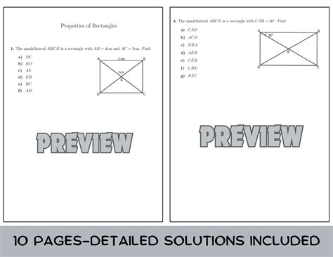 Properties Of Rectangles Practice Worksheet With Solutions Teaching