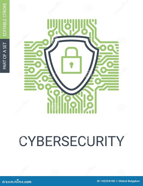 Cybersecurity Icon With Shield And Protection Lock Stock Vector Illustration Of Linear