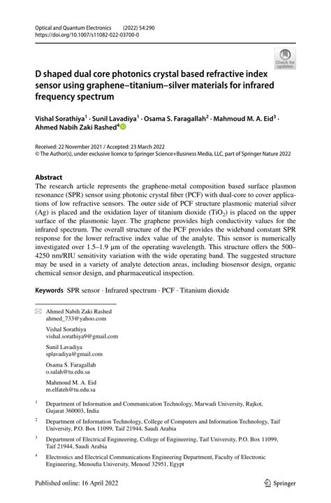 Pdf 3 D Shaped Dual Core Photonics Crystal Based Refractive Index Sensor Using Graphene