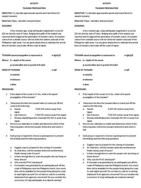 Tsunami Propagation Activity Pdf Tsunami Moment Magnitude Scale