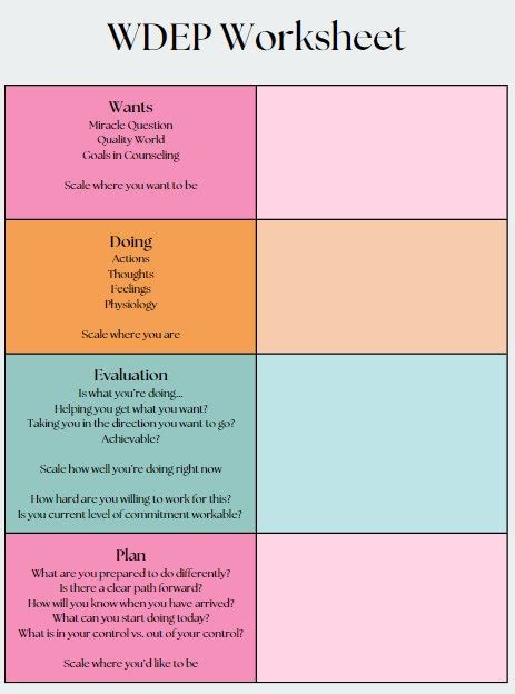 Reality Therapy Wdep Worksheet Birp Note Template Etsy