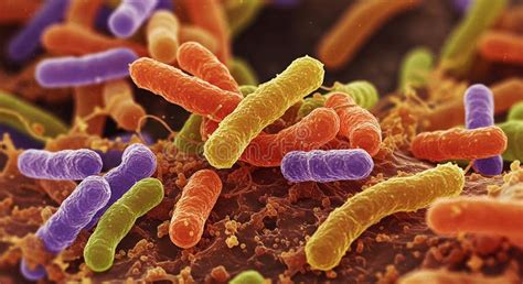 Colorful Rod Shaped Bacteria Magnified Under A Microscope The Image Stock Illustration