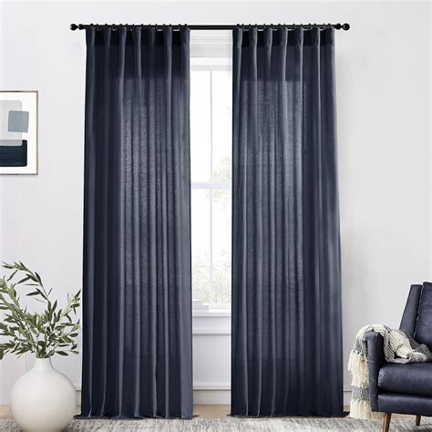 Xtmyi Navy Blue Curtains 84 Inch Lenghlinen Sheer Back Tab