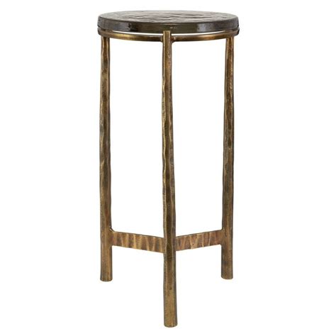 Tiayana Glass Accent Table With Antique Brass Base Burl And Brass