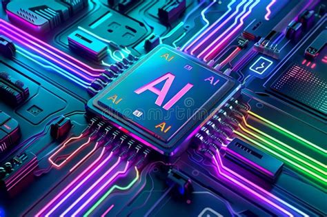 Ai Microchip With Colorful Neon Lights On A Motherboard Creating A Futuristic And Vibrant Look