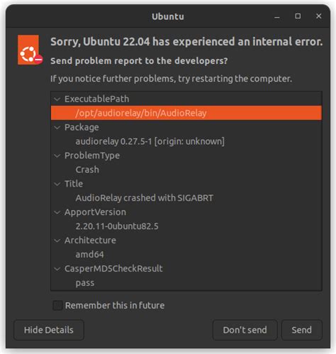 Crashed On Ubuntu LTS Bug Reports AudioRelay