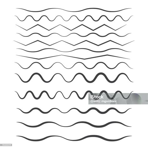 물결 모양의 수평 얇고 굵은 선 세트입니다 파도 윤곽 아이콘입니다 물결 얇은 선 기호 곡선에 대한 스톡 벡터 아트 및 기타 이미지 곡선 기하 도형 모던 양식 Istock