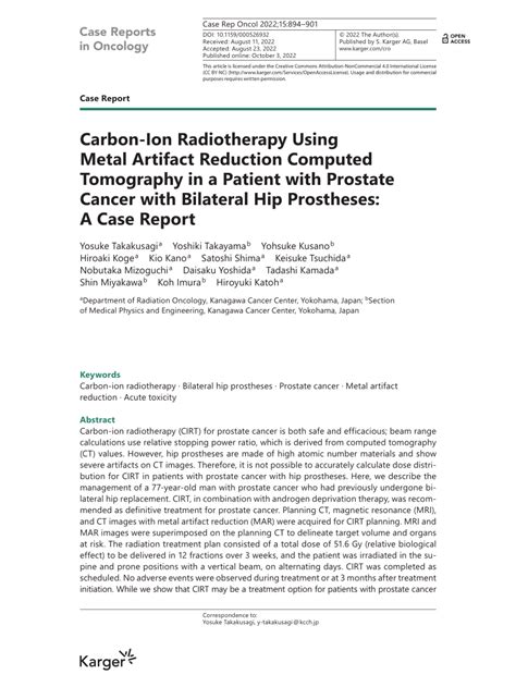 Pdf Carbon Ion Radiotherapy Using Metal Artifact Reduction Computed Tomography In A Patient