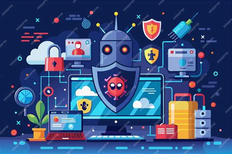 A Vibrant Illustration Showcasing Cybersecurity Elements Like Shields