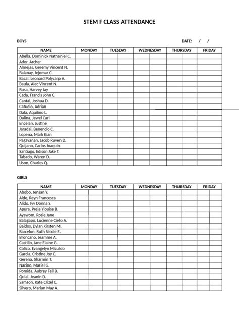 Class Attendance Pdf