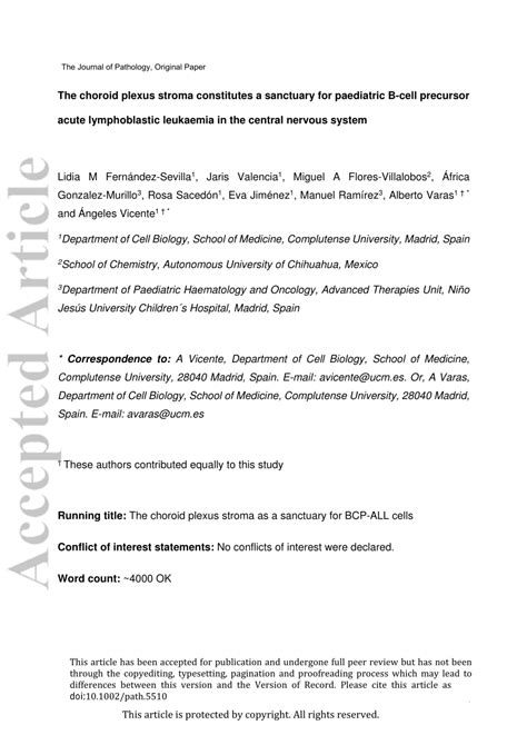 Pdf The Choroid Plexus Stroma Constitutes A Sanctuary For Paediatric